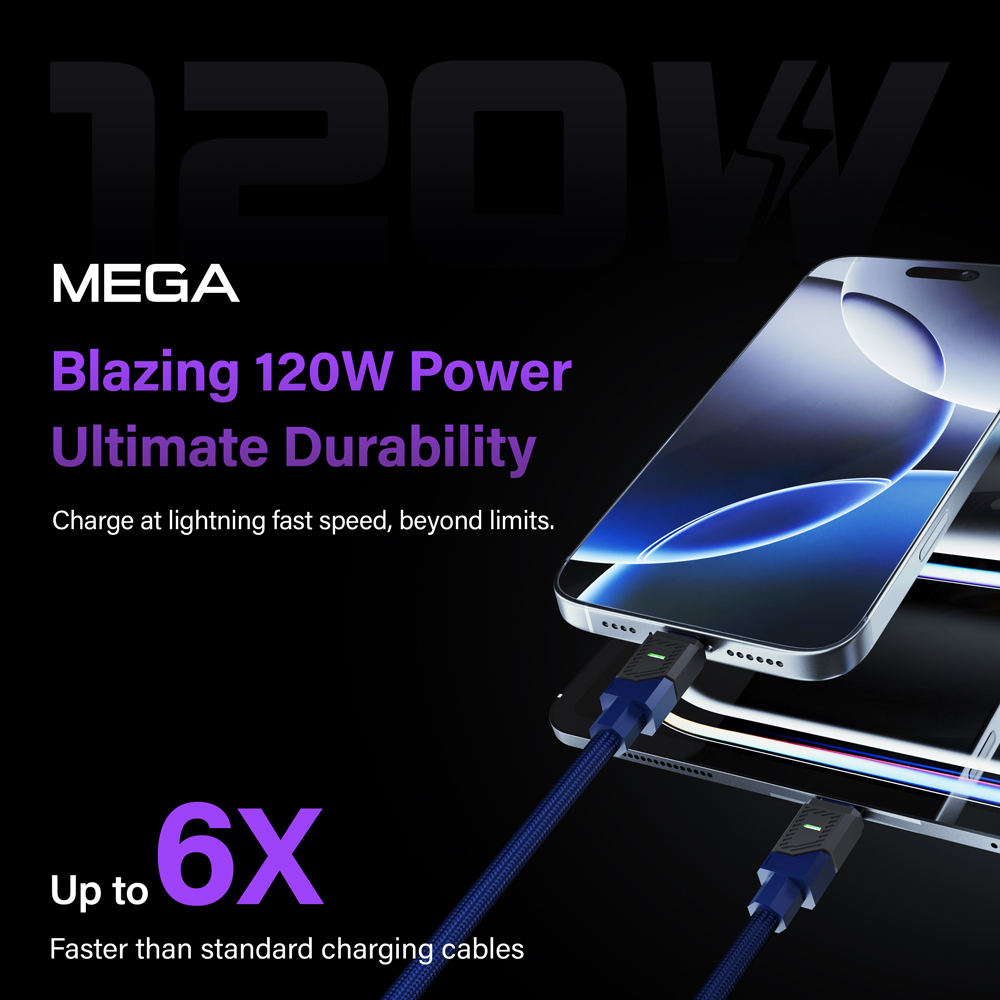 Maxelon MEGA 120W Type C to C Cable with Power Indicator, 1m (Blue ...